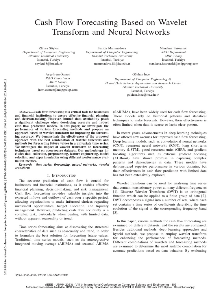 Cash Flow Forecasting Based On Wavelet Transform and Neural Networks | PDF | Time Series | Wavelet