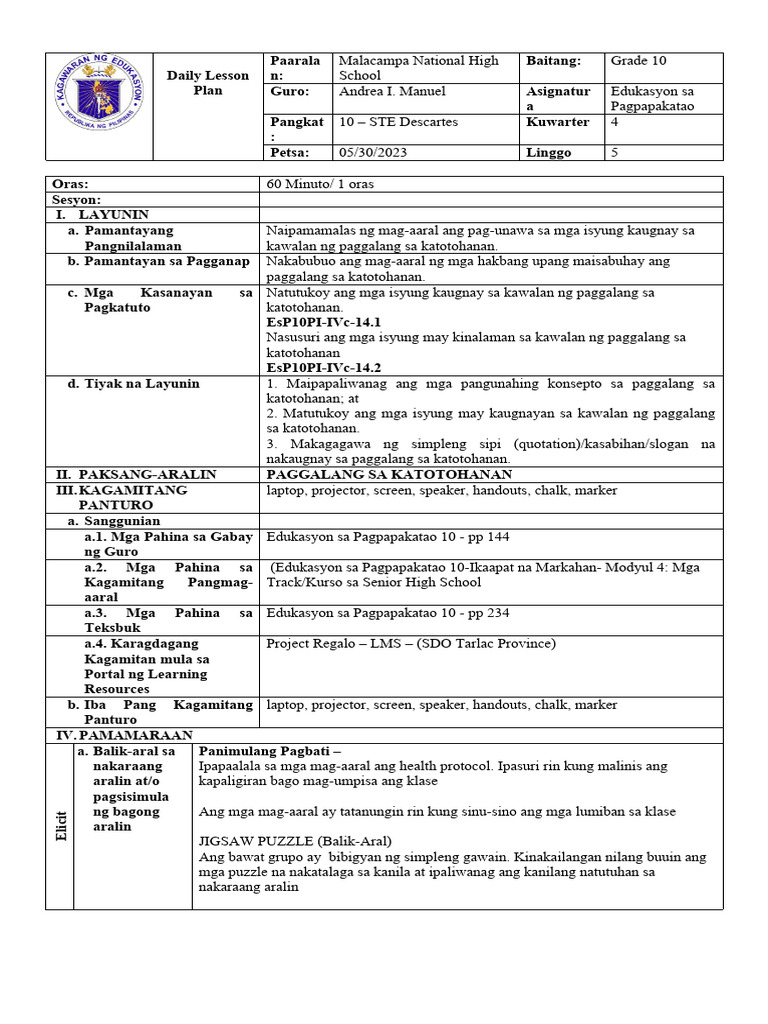 COT EsP 10 May 2023 | PDF