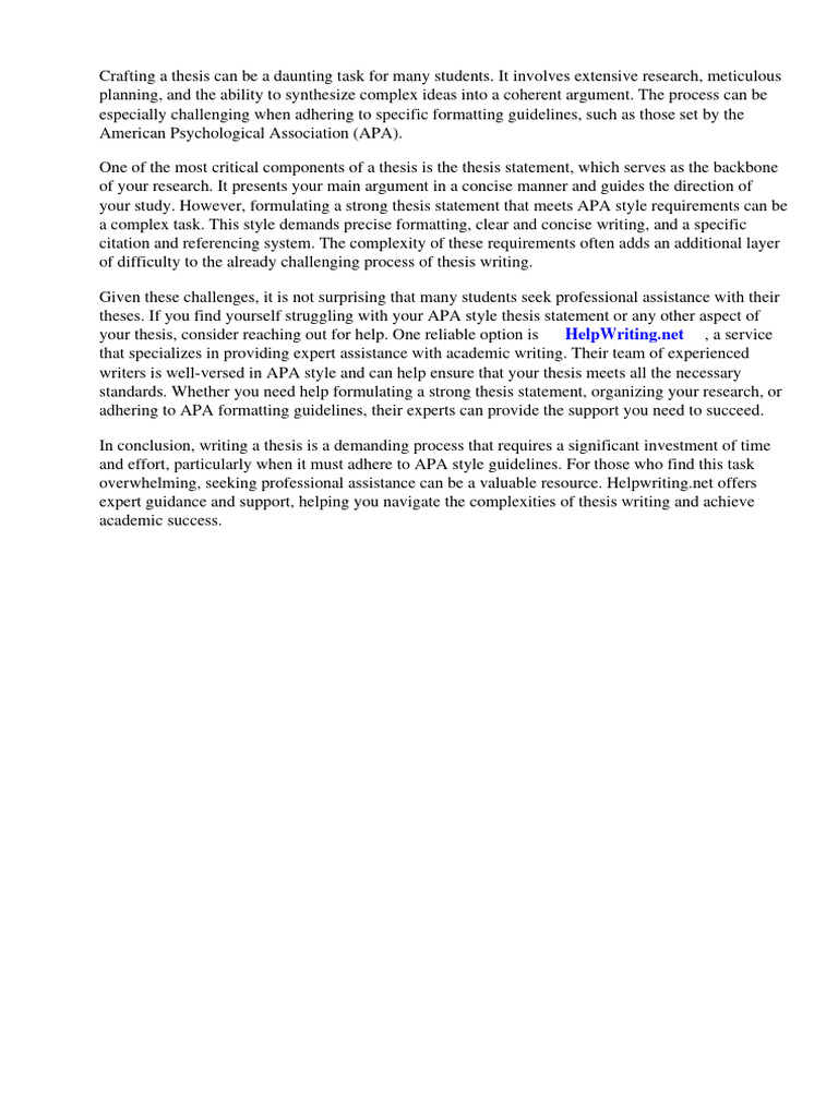 Apa Style Thesis Statement Example | PDF | Thesis | Apa Style
