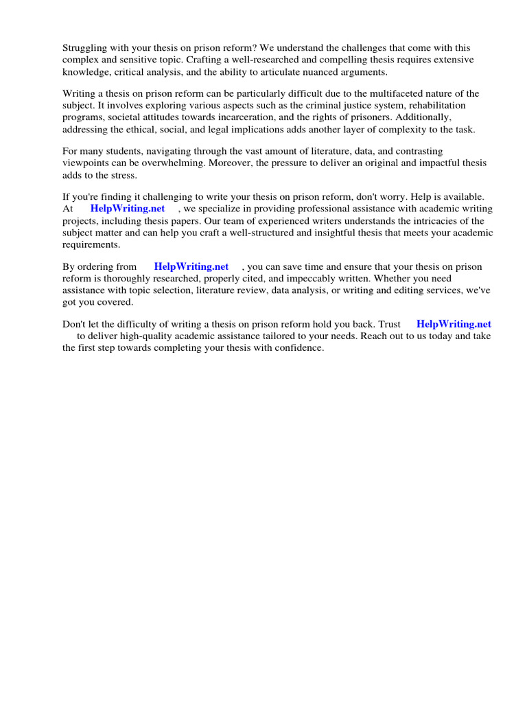 Thesis Assistance on Prison Reform | PDF | Prison | Rehabilitation (Penology)