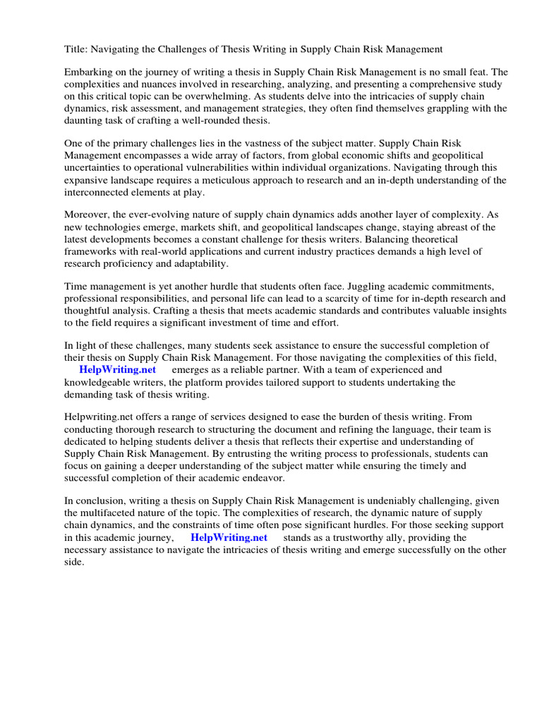 Thesis Supply Chain Risk Management | PDF