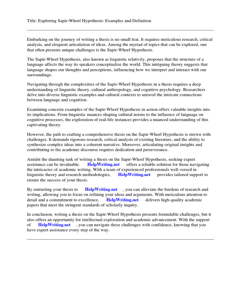 Sapir Whorf Hypothesis Examples and Definition | PDF | Social Science ...
