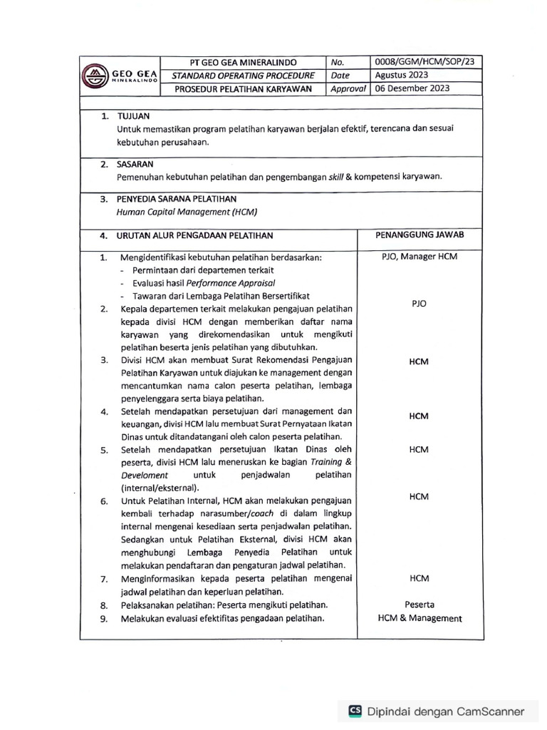 SOP Pengembangan Dan Pelatihan Karyawan | PDF