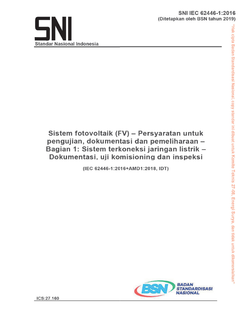 Sni Iec 62446-1-2016 Pemeliharaan Dan Pengujian PLTS | PDF