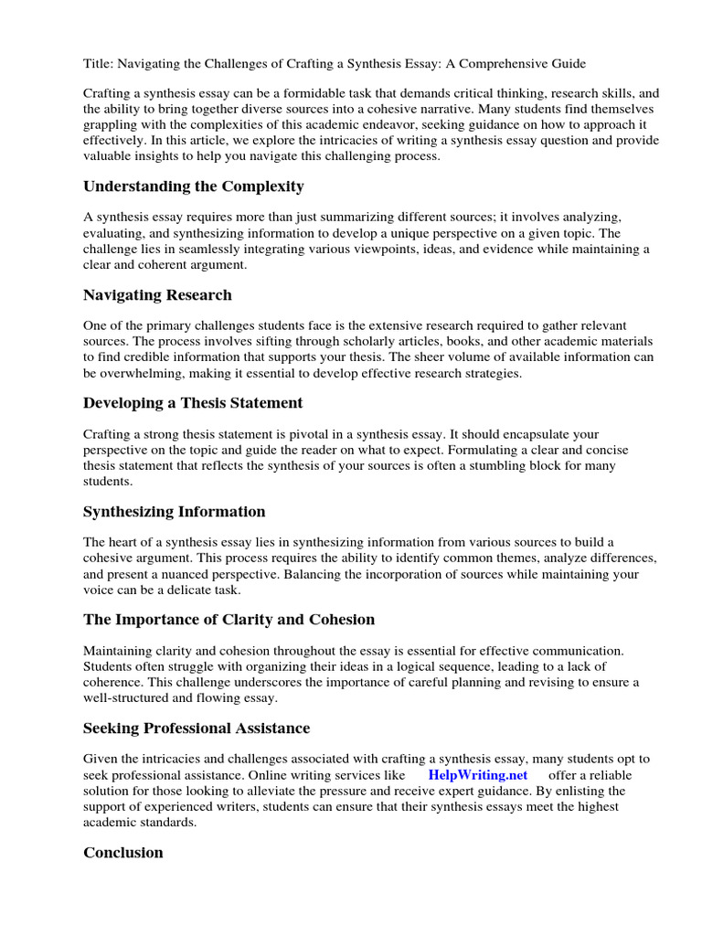 How To Write A Synthesis Essay Question | PDF | Essays | Dialectic