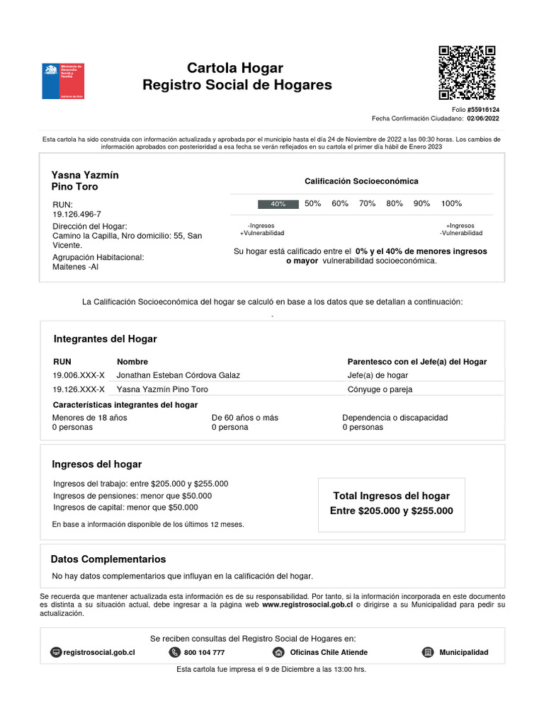 Calificación Socioeconómica Hogar 2022 | PDF