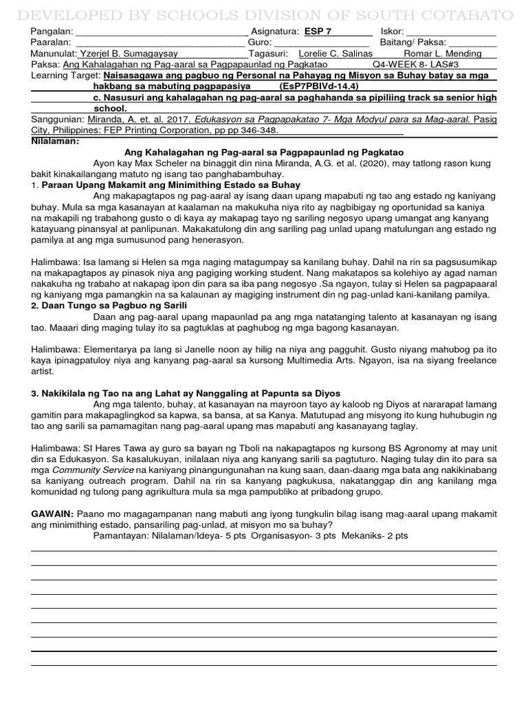 ESP7-QUARTER-4-WEEK-8-LAS-3 | PDF