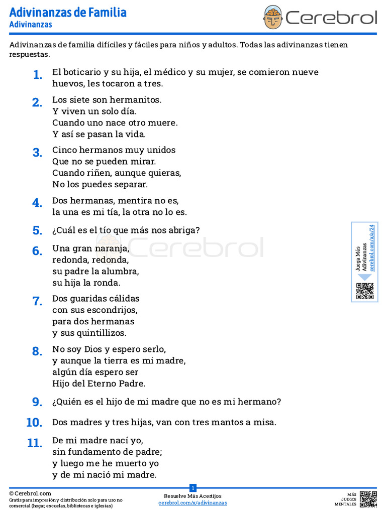 Adivinanzas de Familia con Respuestas | PDF