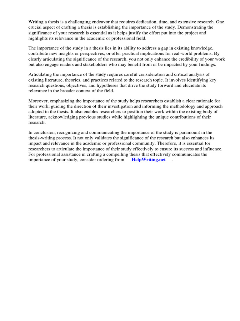 Example of Importance of The Study in Thesis | PDF