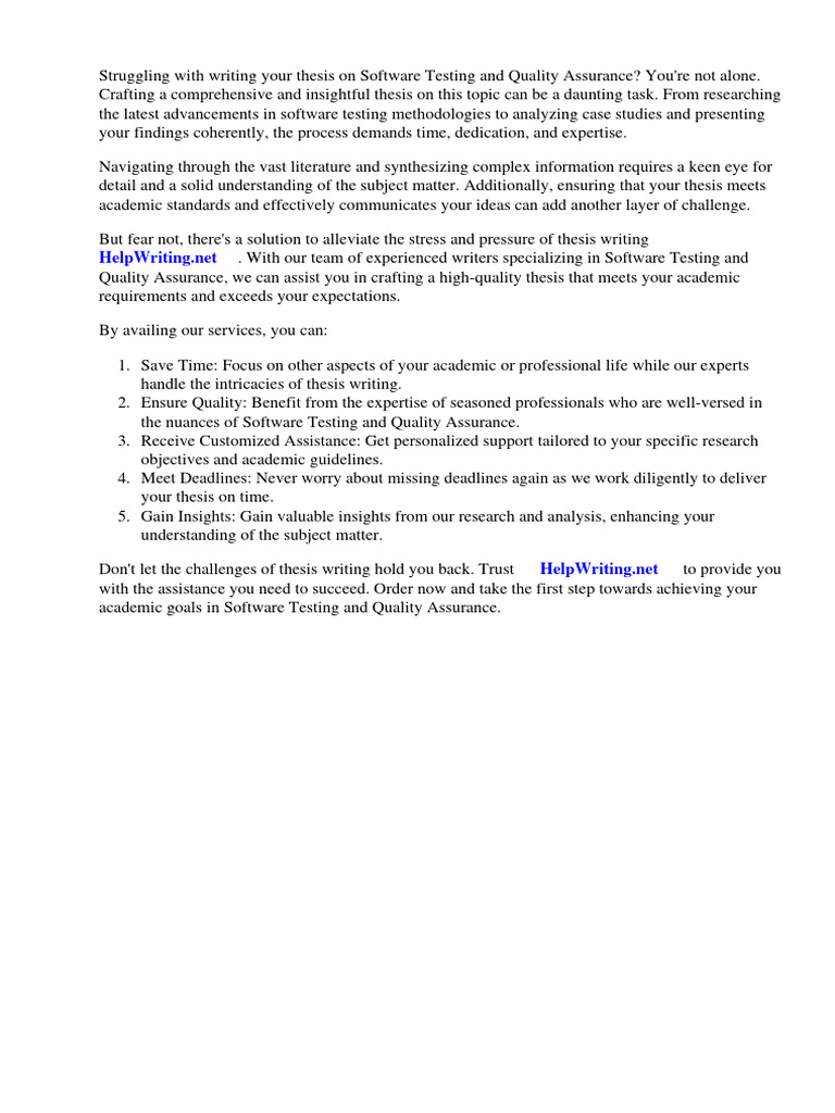 Software Testing and Quality Assurance Thesis | PDF