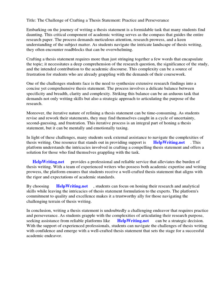 Writing A Thesis Statement Practice | PDF