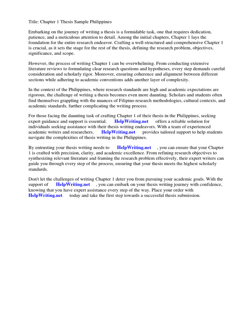 Chapter 1 Thesis Sample Philippines | PDF | Thesis | Crimes