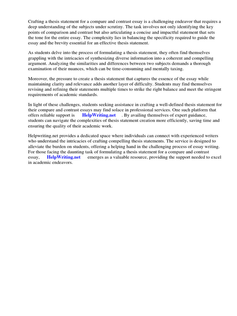 Thesis Statement For Compare and Contrast Essay Example | PDF | Essays ...