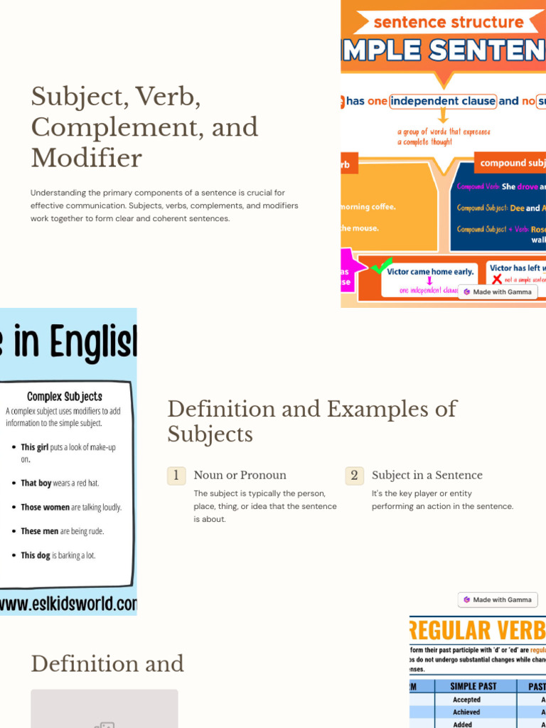 Subject Verb Complement And Modifier Pdf Career And Growth