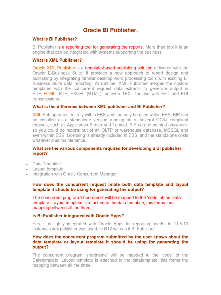 Interview - Oracle BI Publisher | PDF