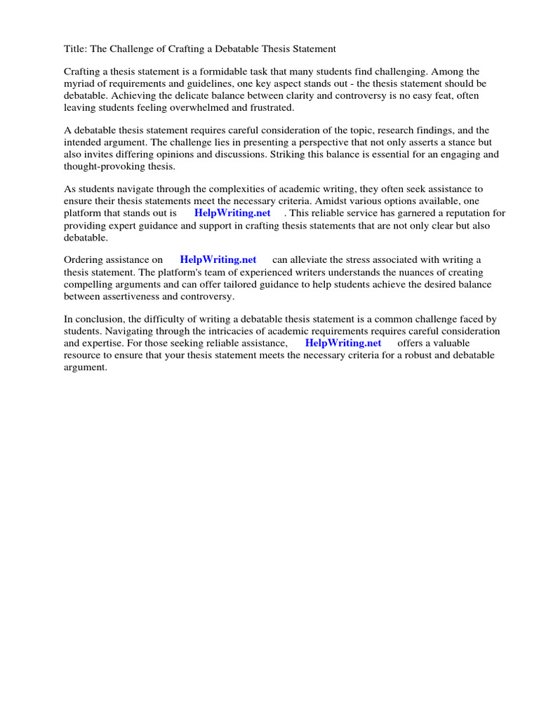 A Thesis Statement Should Be Debatable | PDF
