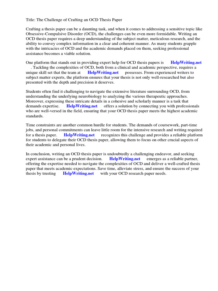 Ocd Thesis Paper | PDF