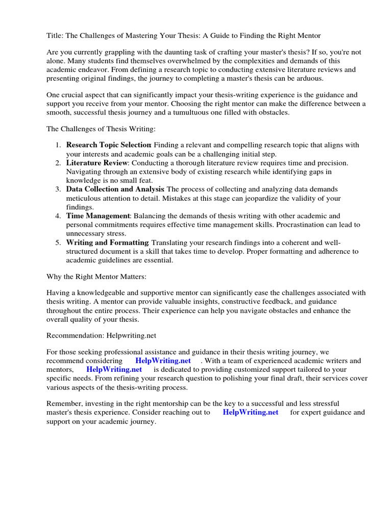 Master Thesis Mentor | PDF