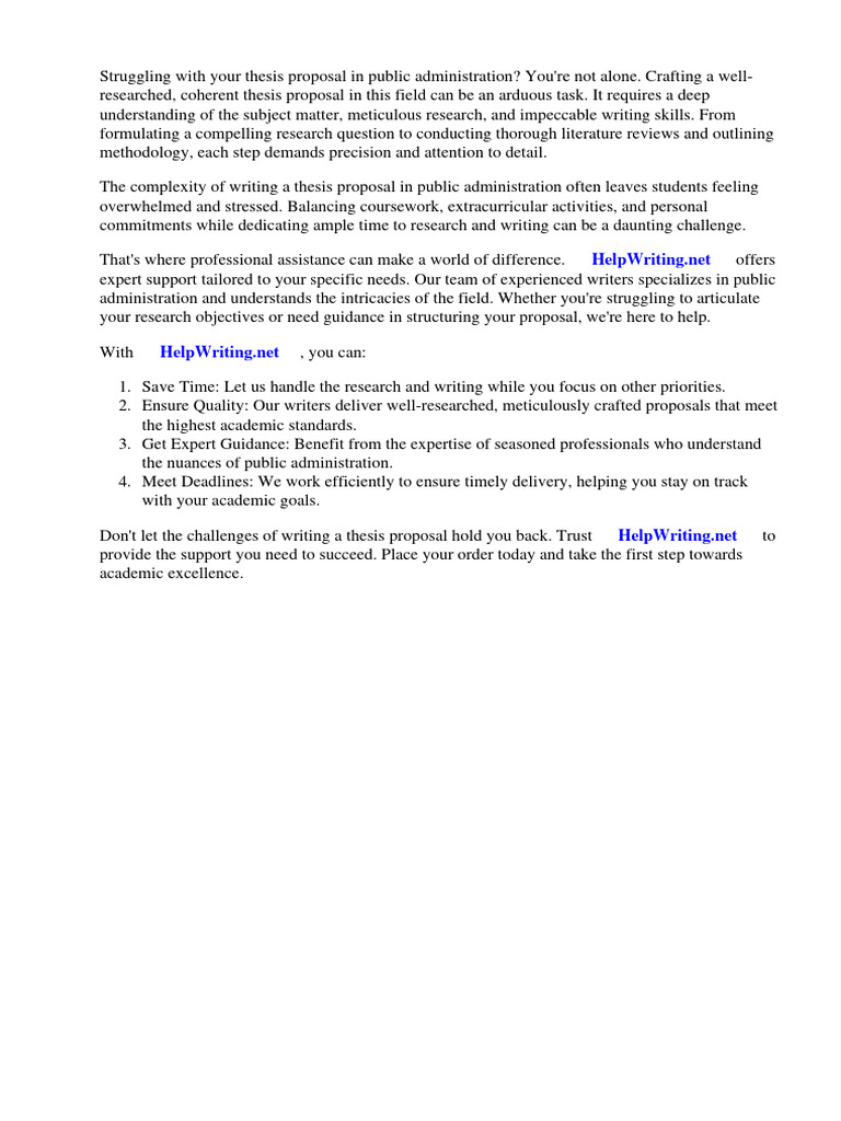 Sample Thesis Proposal in Public Administration | PDF