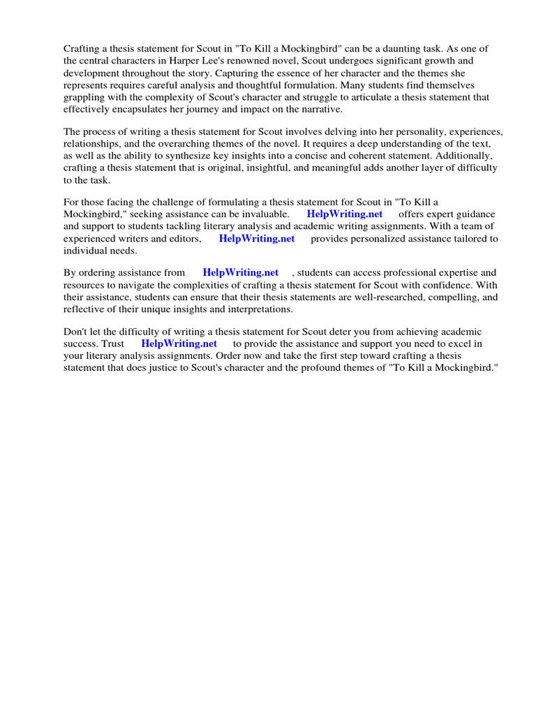 Thesis Statement For Scout in To Kill A Mockingbird | Download Free PDF | To Kill A Mockingbird ...