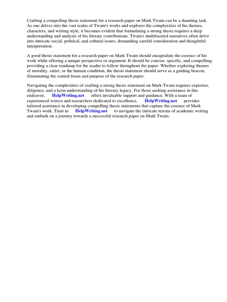 What Is A Good Thesis Statement For A Research Paper On Mark Twain ...