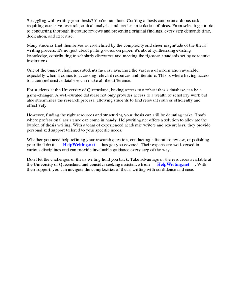 University of Queensland Thesis Database | PDF | Thesis | Libraries