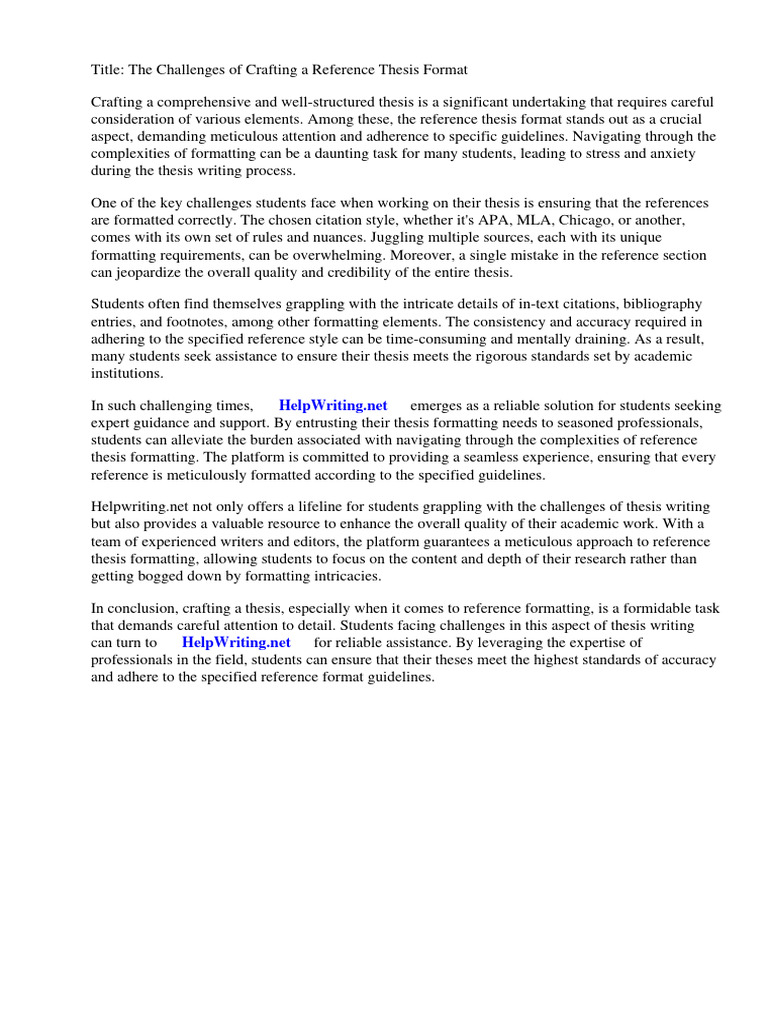 Reference Thesis Format | Download Free PDF | Citation | Apa Style