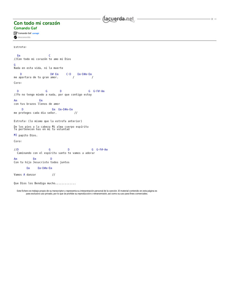 Con Todo Mi Corazon, Comando Gaf - Acordes | PDF