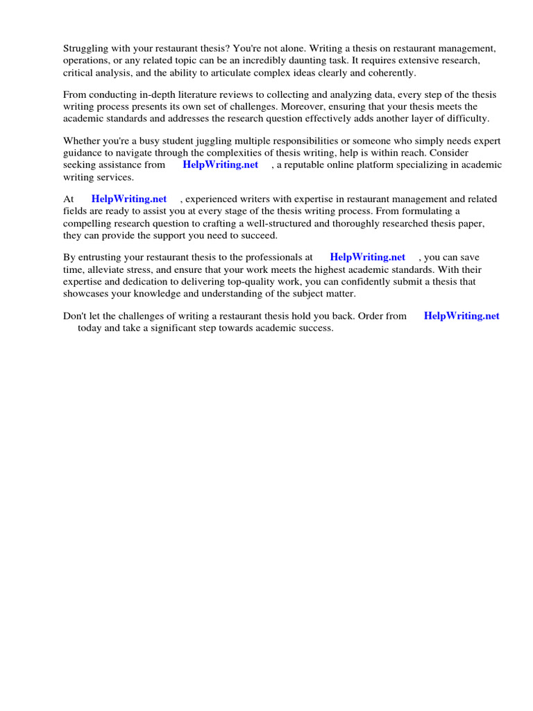Restaurant Thesis | PDF | Thesis | Expert