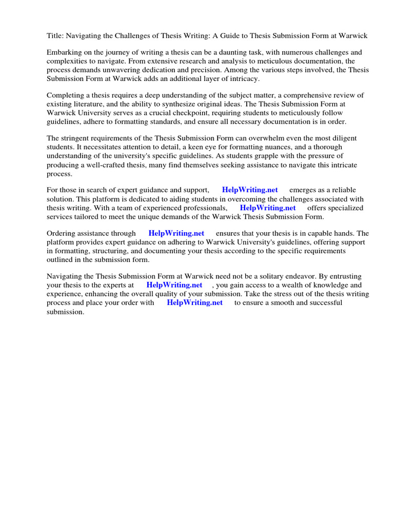 Warwick Thesis Submission Help | PDF | Thesis | Doctor Of Philosophy