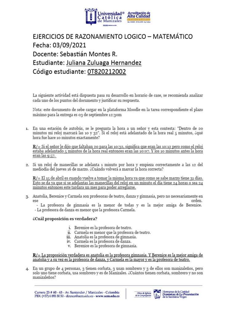 EJERCICIOS DE RAZONAMIENTO LOGICO | PDF