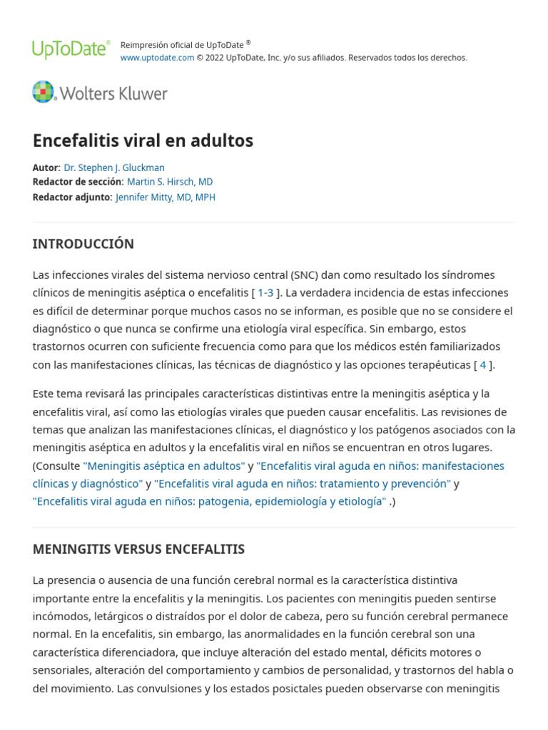 Viral Encephalitis in Adults - UpToDate | PDF | Meningitis | Microbiología