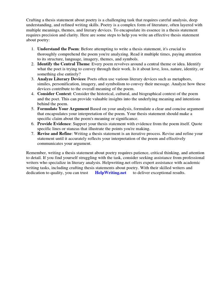 How To Write A Thesis Statement About Poetry | PDF