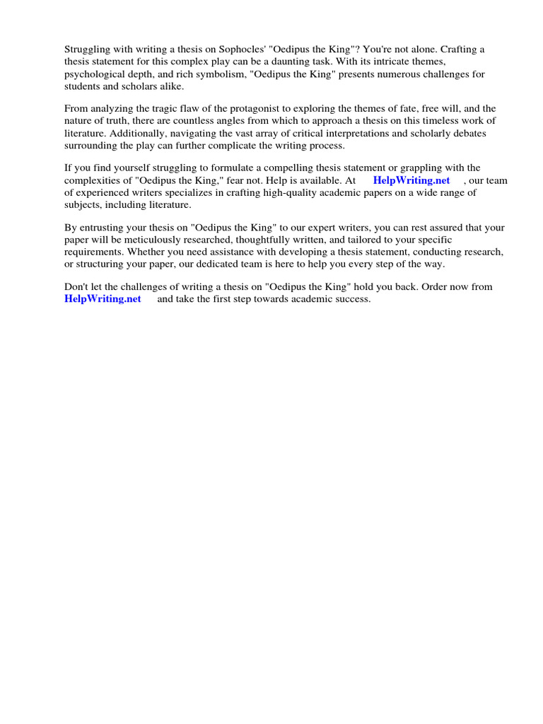 Sophocles Oedipus The King Thesis Statement | PDF | Sophocles