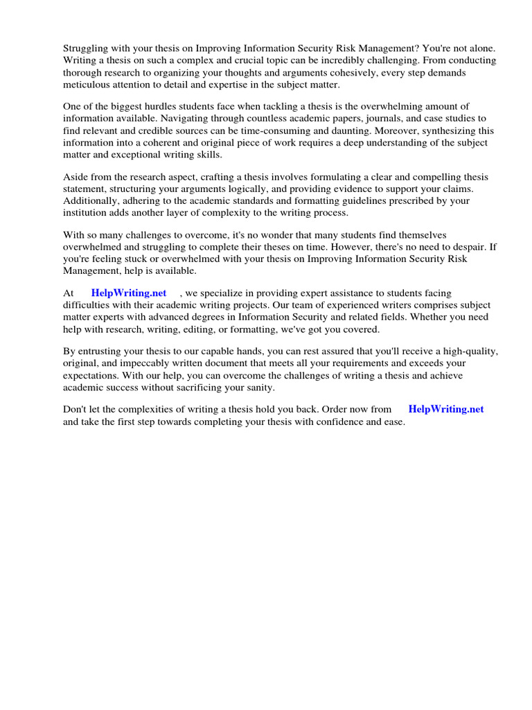 Improving Information Security Risk Management Thesis Pdf Risk Risk Management