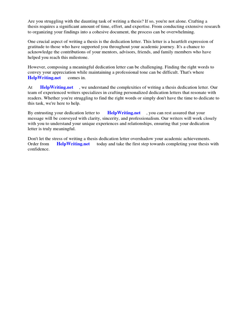Sample Thesis Dedication Letter | Download Free PDF | Thesis | Essays