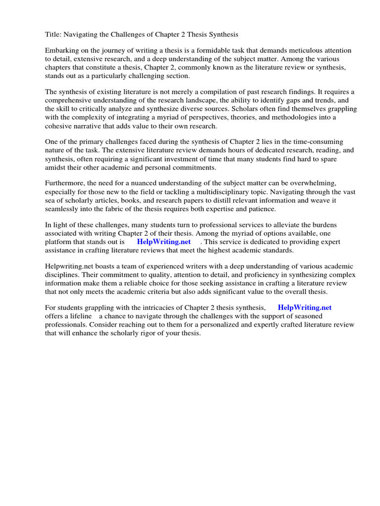 Chapter 2 Thesis Synthesis | PDF Chapter 2 Thesis Synthesis | PDF