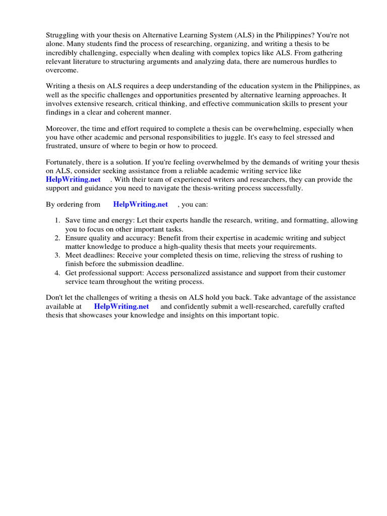 Thesis On Alternative Learning System in The Philippines | PDF ...