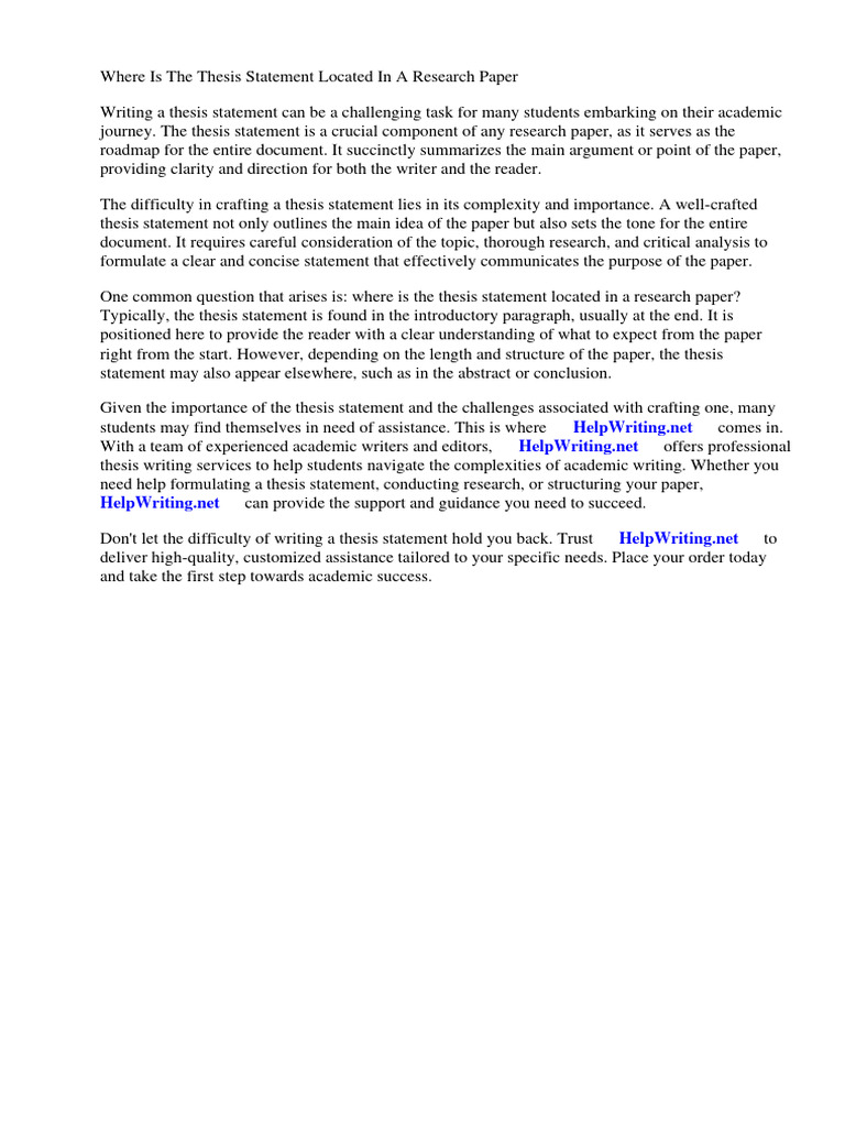 Where is the Thesis Statement Located in a Research Paper | PDF