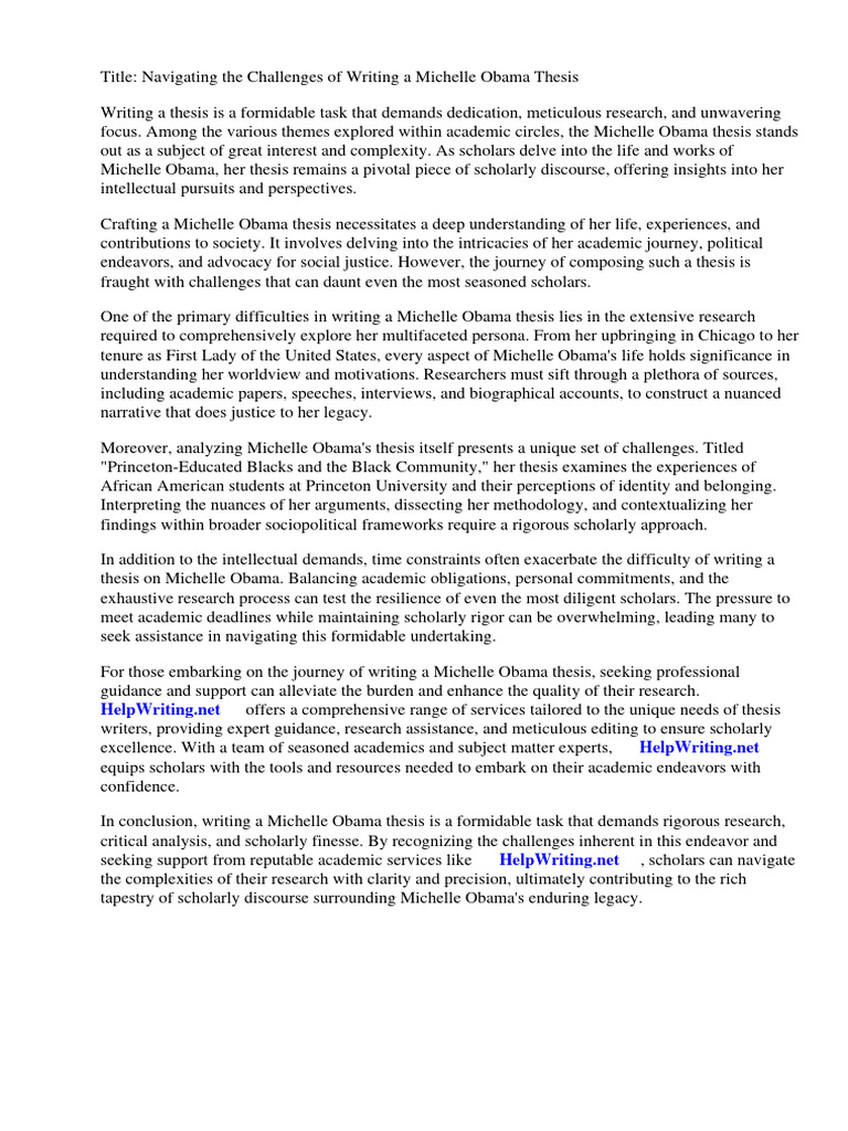 Michelle Obama Thesis Title | PDF