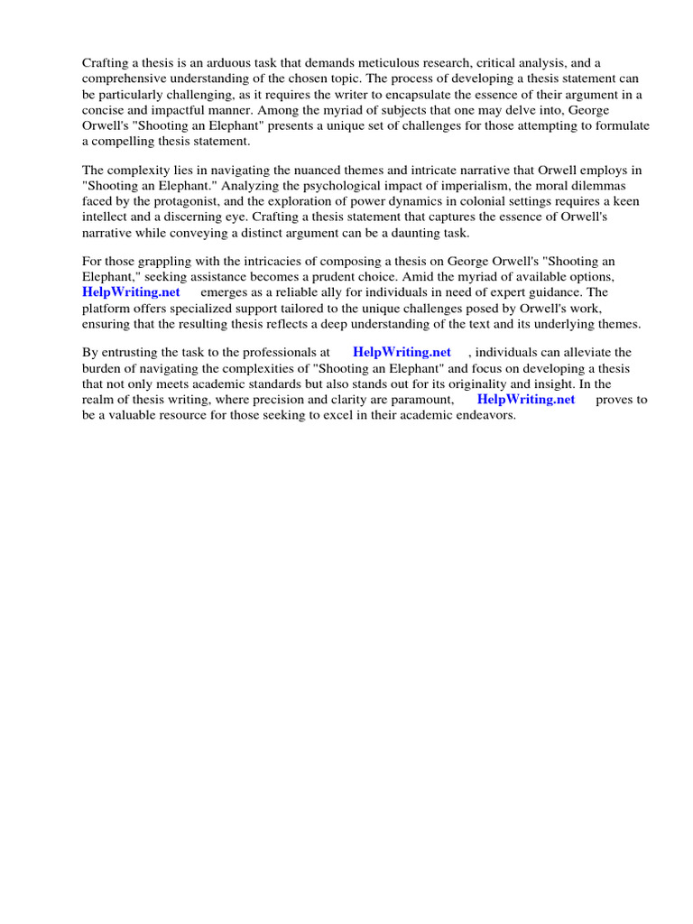 George Orwell Shooting An Elephant Thesis Statement | PDF | George Orwell