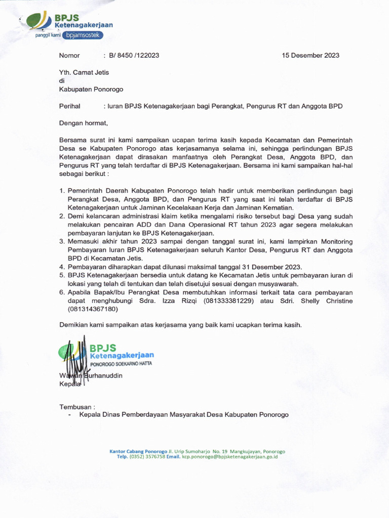 Tagihan BPJS Ketenagakerjaan 2023 (Belum Lunas) | PDF