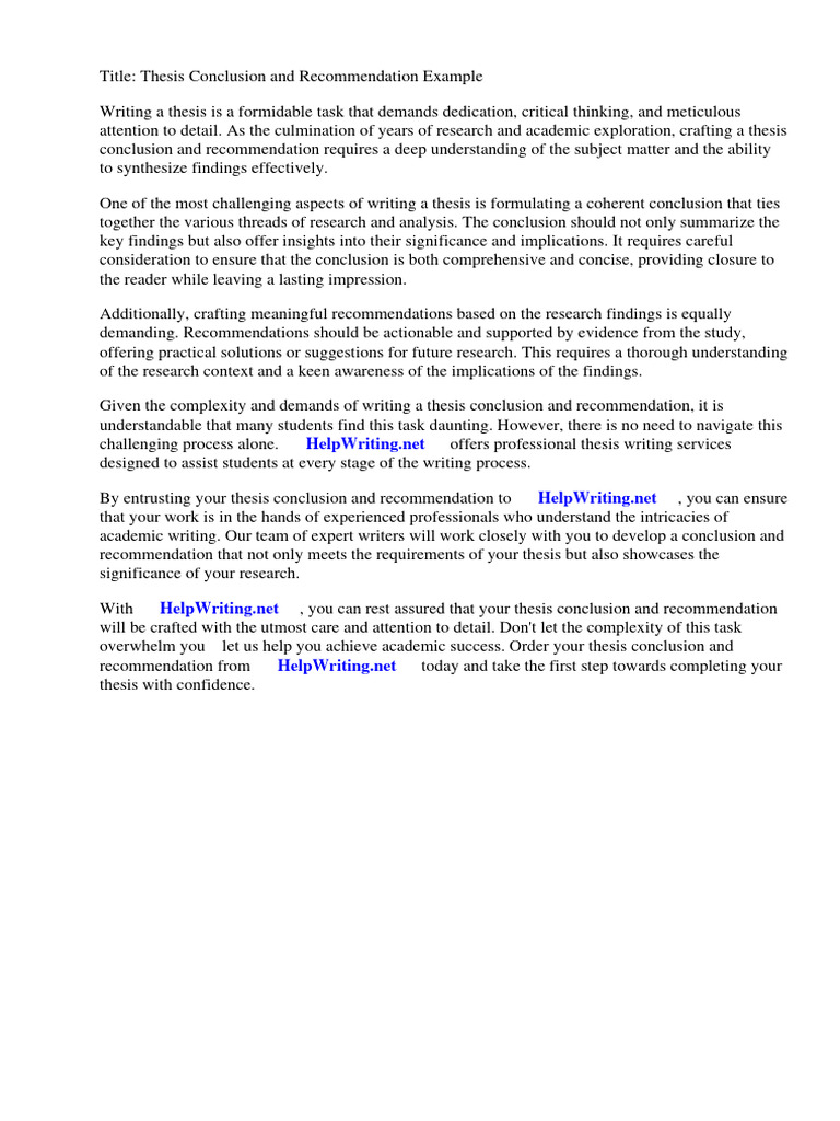 Thesis Conclusion and Recommendation Example | PDF | Essays | Thesis