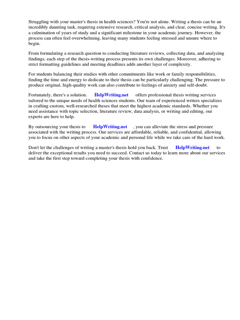 Master Thesis Health Sciences | PDF