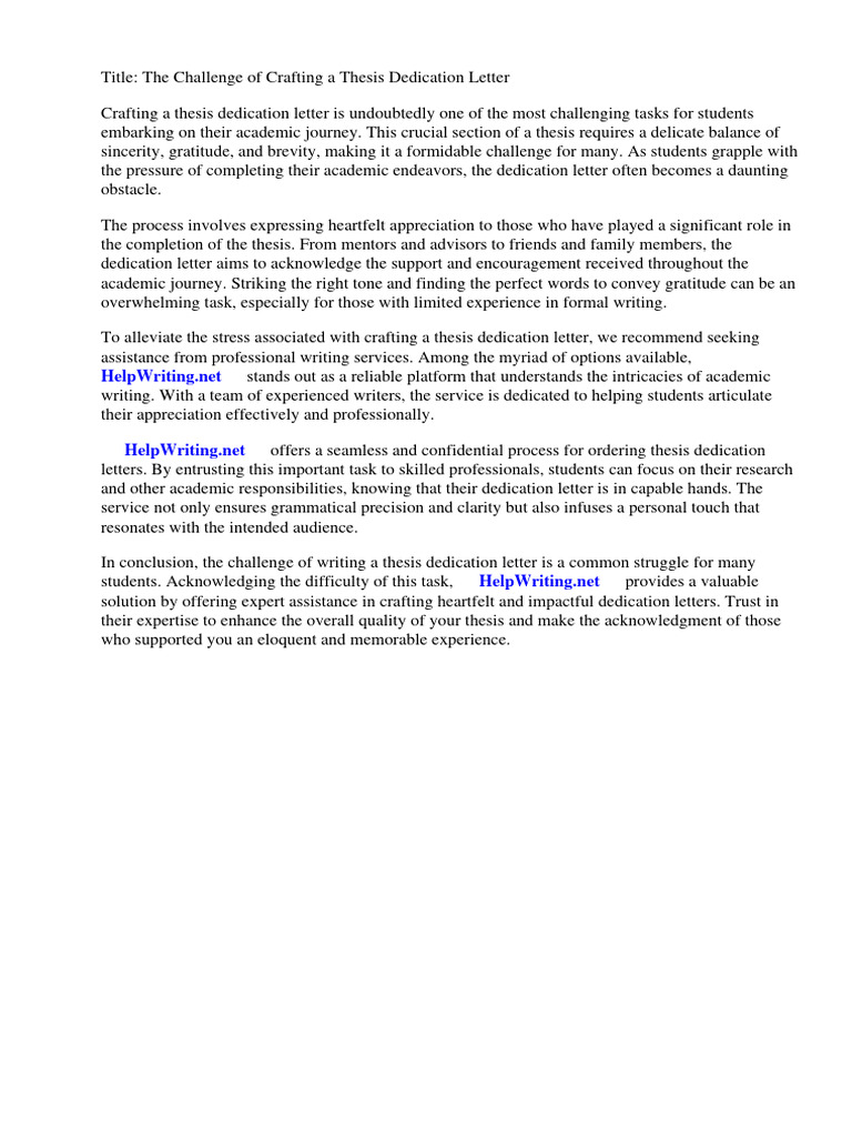 Sample of Thesis Dedication Letter | PDF