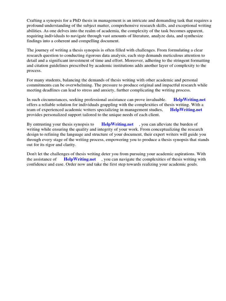 Synopsis of PHD Thesis in Management | PDF | Thesis | Doctor Of Philosophy