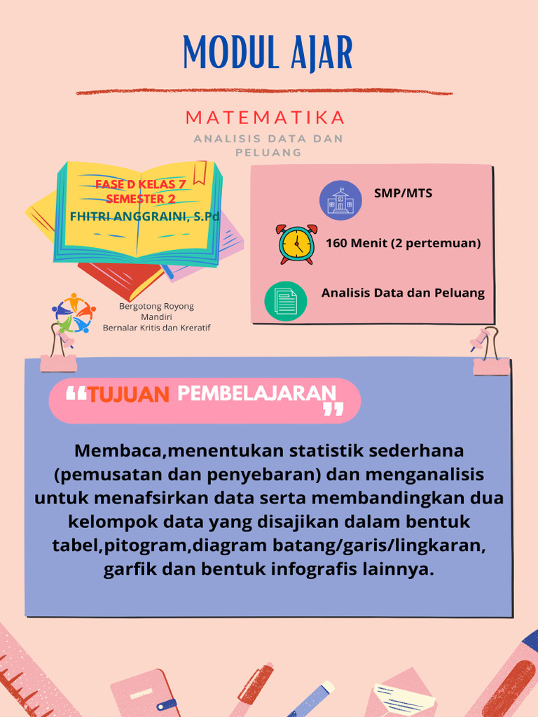 Modul Ajar Matematika - Modul Ajar Matematika Analisis Data Dan Peluang - Fase D-1 | PDF
