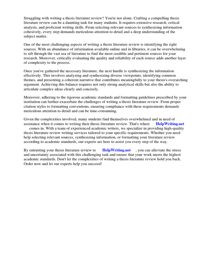 Examples of a Thesis Literature Review | PDF