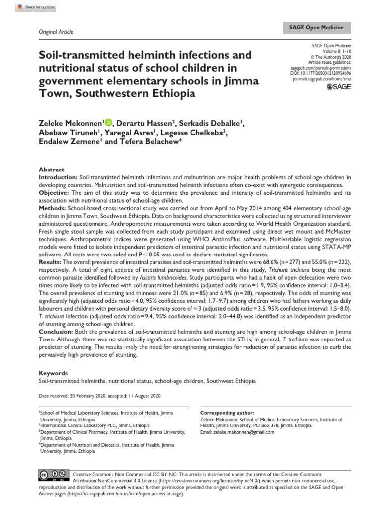 Mekonnen Et Al 2020 Soil Transmitted Helminth Infections and ...