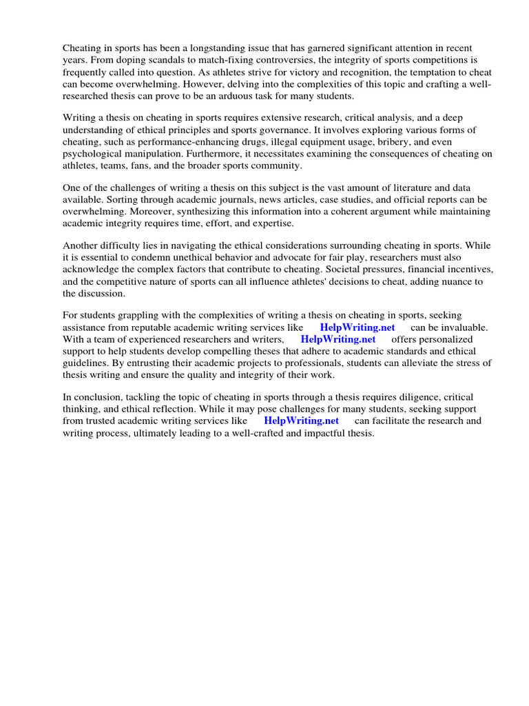 Cheating in Sports Thesis Statement | PDF | Essays | Sports Cheating in Sports Thesis Statement | PDF | Essays | Sports